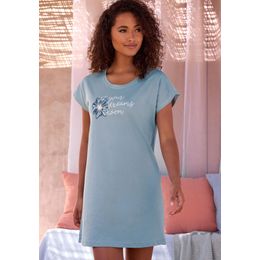 Damen Nachthemd, Vivance Dreams BY LASCANA, Gr. 40, blau, Single Jersey, Obermaterial: 100% Baumwolle, bedruckt, unifarben, Basic, Kleider, mit
