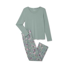 Tchibo - Pyjama-Set - Damen - Gr. S - gr&uuml;n/gebl&uuml;mt