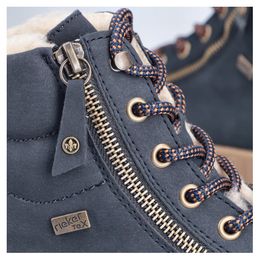 Rieker Damen Winterboots, Gr. 41, blau, Nubuklederimitat, unifarben, Schuhe, Plateaustiefelette, Schn&uuml;rboots mit Warmfutter und TEX-Ausstattung