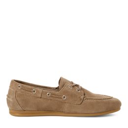 Tamaris Damen Mokassin, Gr. 37, beige, Veloursleder, unifarben, Schuhe, Schn&uuml;rer, Halbschuh mit modischen Durchz&uuml;gen und &Ouml;sen