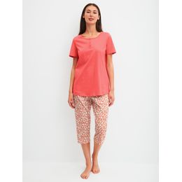 Calida Damen Capri-Pyjama "Flower Nights", Gr. XSrose of sharon, Single Jersey, Obermaterial: 100% Baumwolle, Homewear-Sets, mit Rundhalsausschnitt,