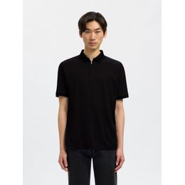 Selected Herren Poloshirt "SLHFAVE ZIP SS POLO NOOS", schwarz, Gr. S, unifarben, Jersey, Obermaterial: 60% Baumwolle, 40% Polyester, Shirts,