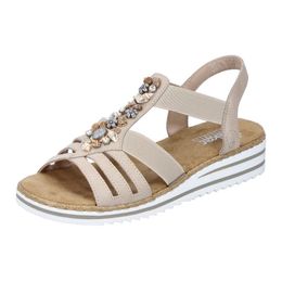Rieker Damen Sandale, Gr. 40, beige, Lederimitat, Schuhe, Sommerschuh, Sandalette, Keilabsatz, mit sommerlicher Verzierung