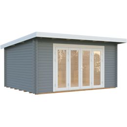 Gartenhaus Palmako "Lea Bifold", hellgrau, wei&szlig;, Fu&szlig;boden im Gartenhaus, ohne Dacheindeckung, Massivholz, Gartenh&auml;user, Gartenhaus, verschiedene Farben