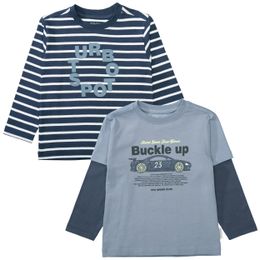 STACCATO Jungen Langarmshirtblau shadow, Gr. 104, geringelt, gestreift, Single Jersey, Obermaterial: 100% Baumwolle, Shirts, 2er Pack, geringelt und