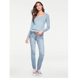 Damen Rundhalspullover "Rundhals-Pullover", blau, Gr. 34, Linea Tesini BY HEINE, unifarben, 100% Baumwolle, Pullover