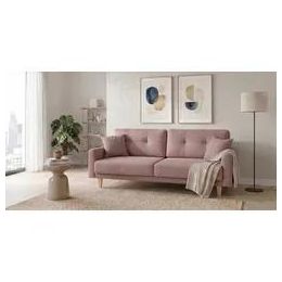 3-Sitzer Home Affaire "TRIPLO optionale Schlafsofa mit Bettkasten, Ma&szlig;e B/T/H: 215/100/89 cm", rosa (flamingo), B:215cm H:89cm T:100cm, Luxus-Microfaser weich (92% Polyester, 8% Nylon);Filzoptik ( 100% Polyester);Luxus-Microfaser Vintageoptik (100% Polyester), Sofas, Wahlweise Bettfunktion - Liegefl&auml;che 145x191 cm, R&uuml;cken-, Zierkissen