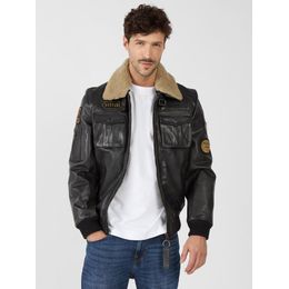 Mustang Herren Lederjacke "Karlstad", schwarz, Gr. M, Obermaterial: 100% Rindsleder. Fellimitat: 100% Polyester. Futter: 100% Polyester. Wattierung: