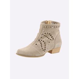 Heine Damen Stiefelette, Gr. 39, beige, Leder, Rindsleder, Veloursleder, Schuhe