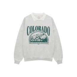Pull&Bear Pull&bear Sweatshirt Damen Gr&ouml;&szlig;e XXS graumeliert / smaragd / wei&szlig;