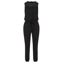 Jumpsuit Urban Classics "Urban Classics Damen Ladies Tech Mesh Long Jumpsuit", Damen, Gr. S, US-Gr&ouml;&szlig;en, schwarz, 95% Viskose, 5% Elasthan, unifarben, normal, Rundhals, Overalls Jumpsuit