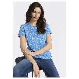 Kurzarmshirt Ragwear "MINTTA FLOWER O", Damen, Gr. L, blau, Jersey, Obermaterial: 50% Baumwolle, 50% Polyester, bedruckt, normal, Rundhals, Shirts, mit sommerlichem Print