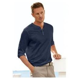 H.I.S. Langarmshirt H.I.S "- Henleyshirt langarm", Herren, Gr. 3XL (64/66), blau (navy), Slub, Obermaterial: 100% Baumwolle, meliert, regular fit normal, Rundhals, abgesteppte Kante, Shirts Langarmshirt, Langarm, Shirt mit Knopfleiste aus strukturierter Baumwoll-Qualit&auml;t, Topseller