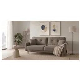 3-Sitzer Home Affaire "TRIPLO optionale Schlafsofa mit Bettkasten, Ma&szlig;e B/T/H: 215/100/89 cm", grau (taupe), B:215cm H:89cm T:100cm, Luxus-Microfaser weich (92% Polyester, 8% Nylon);Filzoptik ( 100% Polyester);Luxus-Microfaser Vintageoptik (100% Polyester), Sofas, Wahlweise Bettfunktion - Liegefl&auml;che 145x191 cm, R&uuml;cken-, Zierkissen