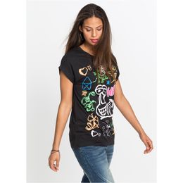 bonprix Damen T-Shirt "T-Shirt bedruckt", schwarz, Gr. 36, Obermaterial: 50% Baumwolle, 50% Viskose, Shirts, leicht taillierter Schnitt, Regular fit,