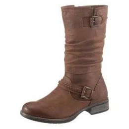 Stiefel Rieker, Damen, Gr. 37, Normalschaft, braun (cognac, used), Lederimitat, used, Schuhe Stiefel, Boots, Winterboots, Blockabsatz mit gerafftem slouchy-Schaft