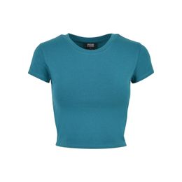 Urban Classics Damen T-Shirt "Urban Classics Damen Ladies Stretch Jersey Cropped Tee", blau, Gr. L, unifarben, 95% Baumwolle, 5% Elasthan, Shirts