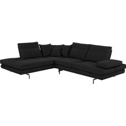 Ecksofa Calia italia "Toby Wing, B/T: 288/232 cm, Designsofa, Premium Sitzkomfort, L-Form", schwarz (nero bull), B:288cm H:90cm T:232cm, Leder BULL (100% Leder), Sofas, Ecksofa, Sitztiefenverstellung, wahlw. mit Kissen-Set,F&uuml;&szlig;e schwarz matt