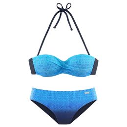 Lascana Damen B&uuml;gel-Bandeau-Bikini, blau, Gr. 48, Farbverlauf, bedruckt, Polyamid, Bikini-Sets, mit Farbverlauf
