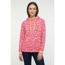 Zwillingsherz Damen Hoodie ""Leo Allover Neon Kante"", pink, Gr. M, gemustert, kontrastfarbene Details, mehrfarbig, Sweatware, Obermaterial: 50%