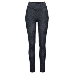 active by Lascana LASCANA ACTIVE Damen Leggings, grau-schwarz-leo, Gr&ouml;&szlig;e 44/46