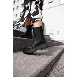 ANISTON SHOES Damen Chelseaboots, Gr. 40, schwarz, Lederimitat, Schuhe, Schlupfboots, Plateaustiefelette, mit Glitzersteinen