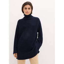 bonprix Damen Rollkragenpullover "Oversize-Rollkragenpullover aus Baumwoll-Mix", blau, Gr. 48, unifarben, Strick, Obermaterial: 50% Baumwolle, 50%