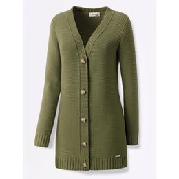 WITT Damen Strickjacke mit Kn&ouml;pfen in Horn-Optik, oliv, Gr&ouml;&szlig;e 38