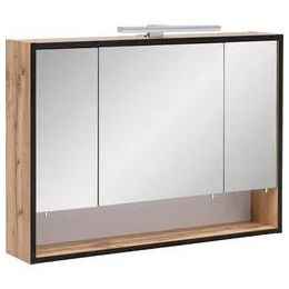 Spiegelschrank Schildmeyer "Maxima made in Germany", braun (eiche landhaus dekor, spiegel), B:80cm H:65,6cm T:16cm, Holzwerkstoff, Schr&auml;nke, Spiegelschrank, Breite 80 cm, 3-t&uuml;rig, LED-Beleuchtung, Schalter-/Steckdosenbox