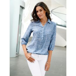 WITT Damen Schlupf-Bluse mit schimmernden Kn&ouml;pfen, mittelblau-wei&szlig;-bedruckt, Gr&ouml;&szlig;e 38