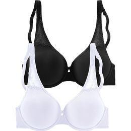 petite fleur by Lascana Damen T-Shirt-BH, wei&szlig;+schwarz, Gr&ouml;&szlig;e 90E