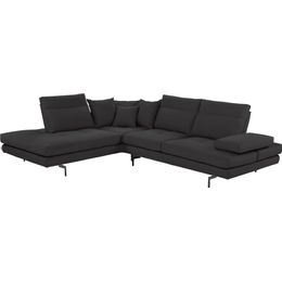 Ecksofa Calia italia "Toby Wing, B/T: 288/232 cm, Designsofa, Premium Sitzkomfort, L-Form", grau (grigio scuro bull), B:288cm H:90cm T:232cm, Leder BULL (100% Leder), Sofas, Ecksofa, Sitztiefenverstellung, wahlw. mit Kissen-Set,F&uuml;&szlig;e schwarz matt