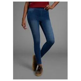 Jogg Pants Arizona "High Waist", Damen, Gr. 42, N-Gr, blau (blau washed), Jersey, Obermaterial: 62% Baumwolle, 28% Polyester, 10% Elasthan, Basic, skinny fit kn&ouml;chellang, Jeans, extra-eng geschnitten, kn&ouml;chellange Beinform, hoher Bund