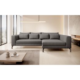 Ecksofa Home Affaire "Cross, mit softem Sitz, L-Form, wendbare Zierkissen, Breite 284 cm", grau (graphite), B:284cm H:82cm T:172cm, 92% Polyester / 8% Nylon, Sofas, Ecksofa, Couch mit vielen Kissen, stylische Kreuznaht, elegante Metallf&uuml;&szlig;e