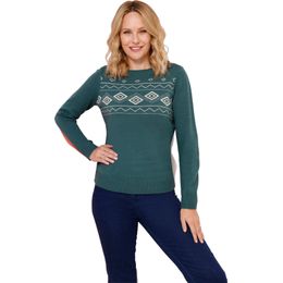 Damen Jacquard-Pullover mit platziertem Muster petrol-sand, Gr&ouml;&szlig;e 56
