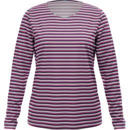 Damen Langarmshirt in Baumwoll-Qualit&auml;t, gestreift magenta-marine-geringelt, Gr&ouml;&szlig;e 54