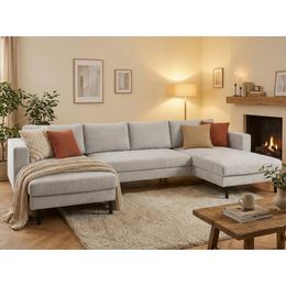 Wohnlandschaft Trendmanufaktur "Amazing II, wahlw. mit Schlaffunktion & Bettkasten, Fu&szlig; schwarz", opal grau, B:305cm H:81cm T:161cm, Sofas, Wohnlandschaft, Sofa in U-Form, in Cord, Struktur LEO o. Struktur LINO, Breite 305 cm