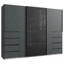 Schwebet&uuml;renschrank wimex "Bali in den Breiten 225cm & 270cm, Kleiderschrank mit Glaselement", grafit, glas schwarz, griffe schwarz, B:270cm H:208cm T:64cm, Holzwerkstoff, Schr&auml;nke, Schwebet&uuml;renschrank, Schrank mit 3 T&uuml;ren, in den Farben: grafit oder saharagrau erh&auml;ltlich