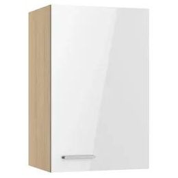 H&auml;ngeschrank KOCHSTATION "KS-Lucy", wei&szlig; glanz, eiche hell, B:45cm H:70,4cm T:34,6cm, Schr&auml;nke, H&auml;ngeschrank, Breite 45 cm, mit 1 T&uuml;r, 2 Einlegeb&ouml;den, Soft-Close