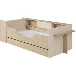 Stauraumbett GAMI "BAYA", eiche rookwood nachbildung, greige, greige, greige, B:110cm H:79cm L:244cm, Betten, Stauraumbett, Ein Bett, das mit Ihrem Kind mitw&auml;chst