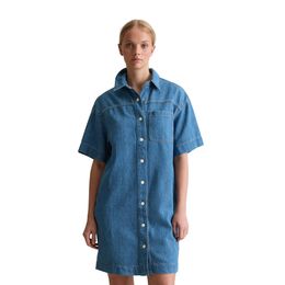 Marc O'Polo Damen Hemdblusenkleid "mit recyeltem Leinen-Garn", blau, Gr. M, MARC O'POLO DENIM, unifarben, Obermaterial: 47% Baumwolle, 33% Lyocell, 20% Leinen,
