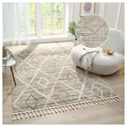 Teppich OTTO HOME "Otilie" Gr. 3, braun, B:120cm H:11mm L:180cm, Kunstfaser, Teppiche, Teppich, dichte Qualit&auml;t, Woll-Look, Boho, mit Fransen und Rauten, Scandi