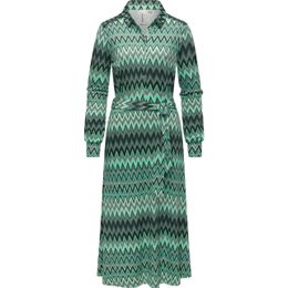 Ragwear Damen Blusenkleid "Plantee Print"gr&uuml;n, Gr. L, Jersey, Material: 95% Viskose, 5% Elasthan, Kleider, Modisches Damenkleid mit Tailleng&uuml;rtel