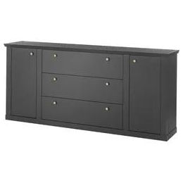 Sideboard Home Affaire "Lincoln, moderner Schrank, schwarze Kommode, 205 cm breit", schwarz matt, B:205cm H:92cm T:42cm, FSC-zertifizierter Holzwerkstoff, Sideboards, Sideboard, edles Design, messingfarbene Knopfgriffe, in 2 Gr&ouml;&szlig;en verf&uuml;gbar