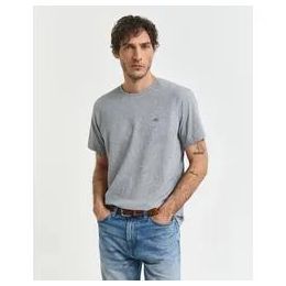 T-Shirt Gant "REG SHIELD SS T-SHIRT", Herren, Gr. 4XL, grau (grau melange), Jersey, Obermaterial: 100% Baumwolle, meliert, regular fit h&uuml;ftlang, Rundhals, abgesteppte Kante, Shirts T-Shirt, mit Logostickerei auf der Brust