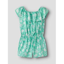 name it M&auml;dchen Kurzoverall "NKFVINAYA PLAYSUIT FFF"bermuda aop:tropical, Gr. 140, bedruckt, Web, Obermaterial: 98% Polyester, 2% Elasthan, Overalls,