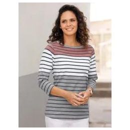 3/4-Arm-Shirt Casual Looks "Shirt", Damen, Gr. 46, rot (rosenholz, grau, geringelt), 96% Baumwolle, 4% Polyester, gemustert, gestreift, mehrfarbig, Rundhals, Shirts 3/4-Arm-Shirt