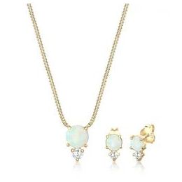 Schmuckset Elli "Zirkonia Synthetischer Opal Wei&szlig; 925 Sterling Silber vergoldet", gold, Schmuck_Sets, Damen, onesize,mit Stein, Silber 925 (Sterlingsilber), Schmuckset