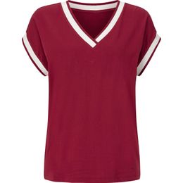 Damen Kurzarmshirt mit Zierband kirsche, Gr&ouml;&szlig;e 56