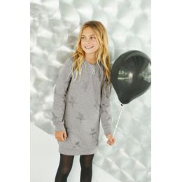 Kidsworld M&auml;dchen Sweatkleid "Sterne-Allover Kleid", grau, Gr. 164, Glitzermuster, bedruckt, angeraute Sweatware, Obermaterial: 90% Baumwolle, 10%